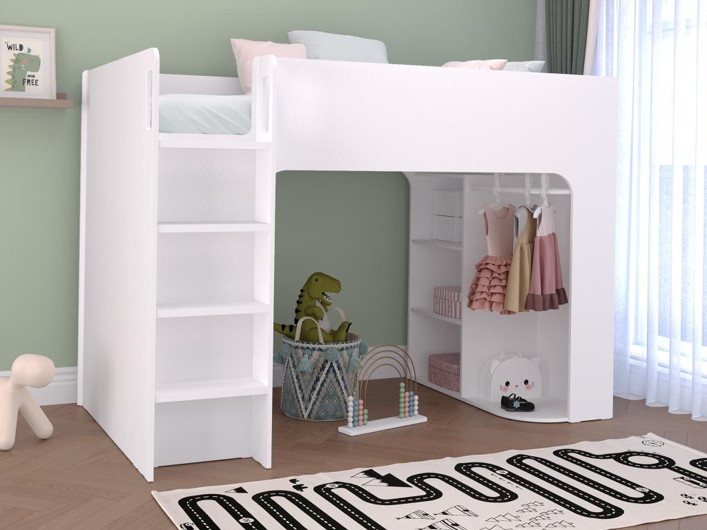 Litera alta 90 x 190 cm con almacenamiento - blanco - COLUMI | Leroy Merlin