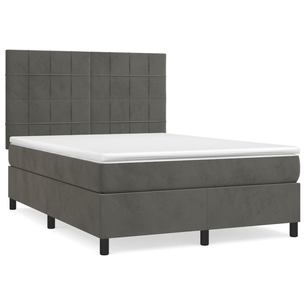 Letto imbottito con box spring e materasso in velluto grigio scuro ...
