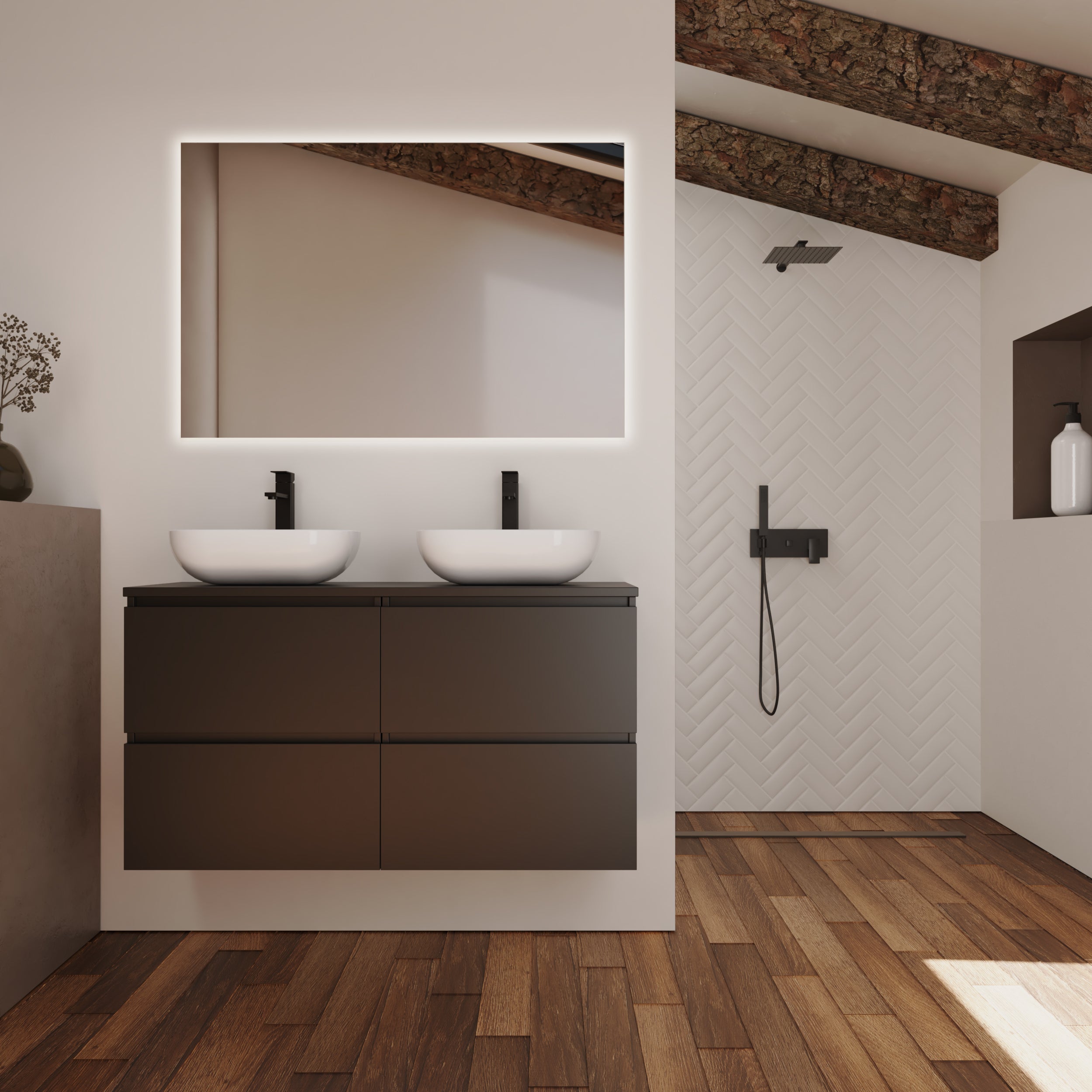 Meuble Salle de Bain KAJI | 120cm Noir | Vasque a poser | ALDAY | Leroy ...