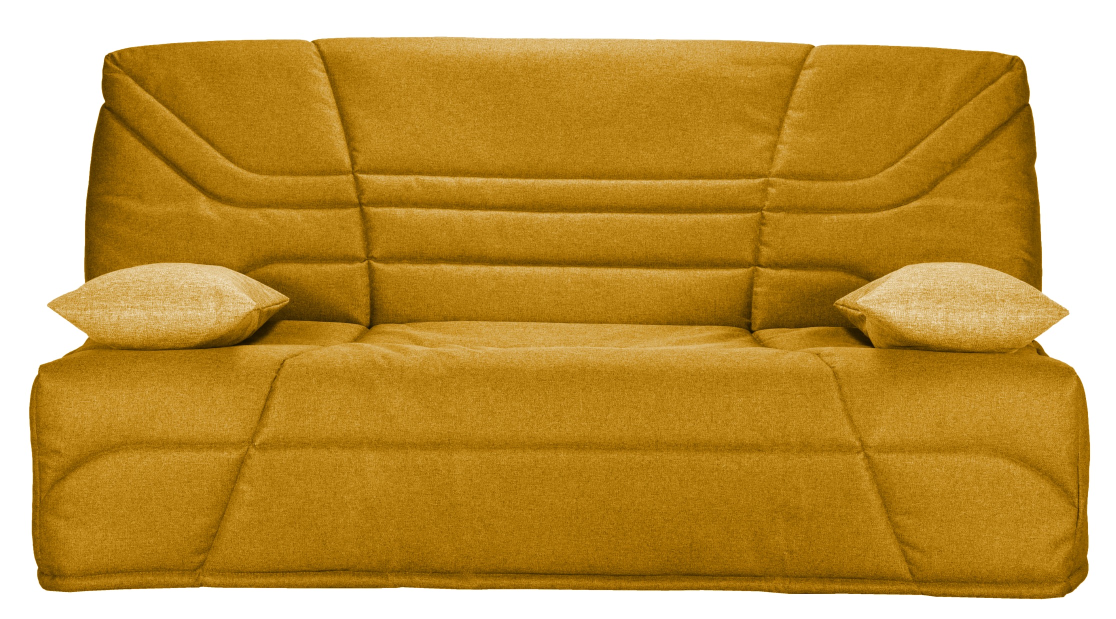 Canapé clic clac tissu avec rangement matelas Bultex 14cm Bakoa 193cm-Couleur Jaune ambre ...