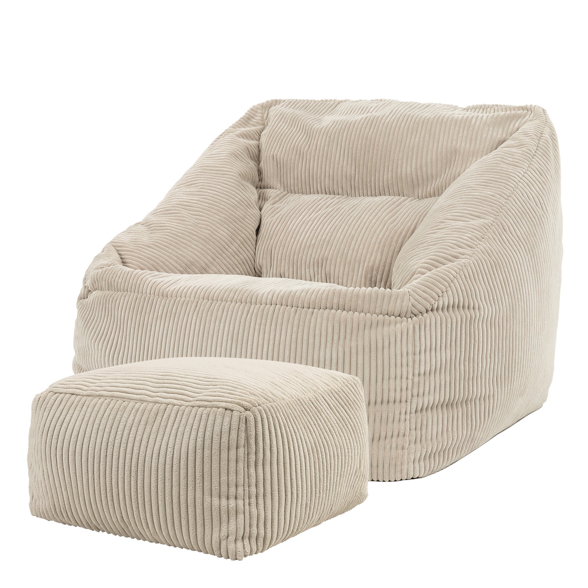 Puf sillón Icon con reposapiés cuadrado en pana beige 100x88cm Oeko-Tex ...