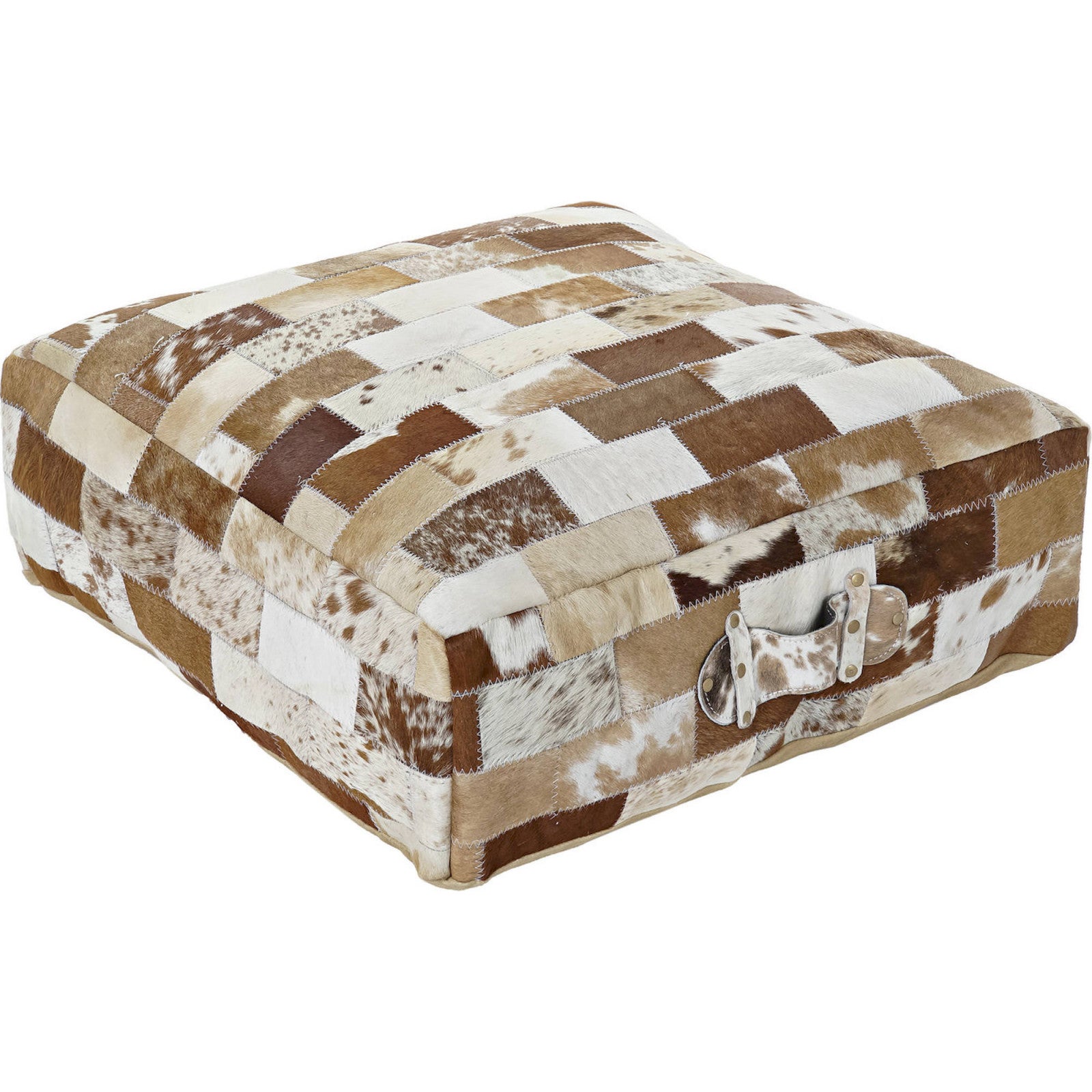 Pouf confort cuir coloré pour salon moderne 60 x 60 x 20 cm Patchwork ...