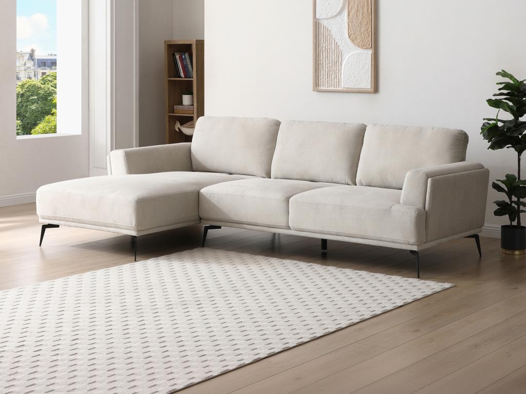 Canapé d'angle gauche dossier avance-recule en tissu texturé beige ...