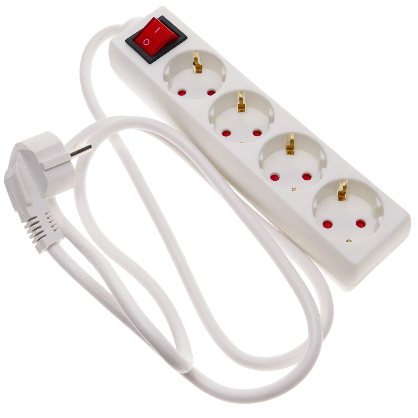 Regleta con interruptor de cuatro enchufes Schuko 230V con cable de 3 m de color blanco | Leroy ...
