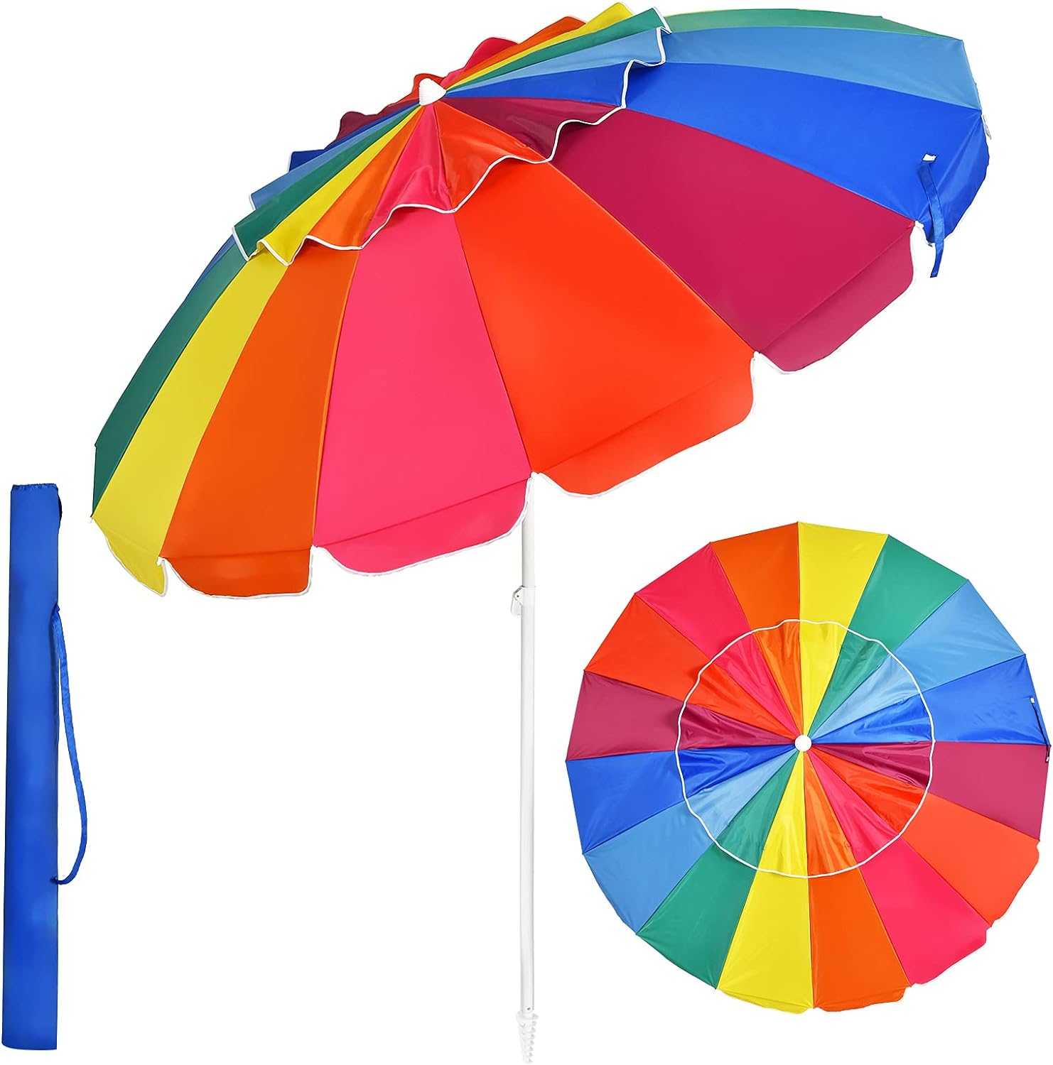Parasol de Plage D222xH185CM Tête Inclinable avec Auvent/Sac/Bord ...