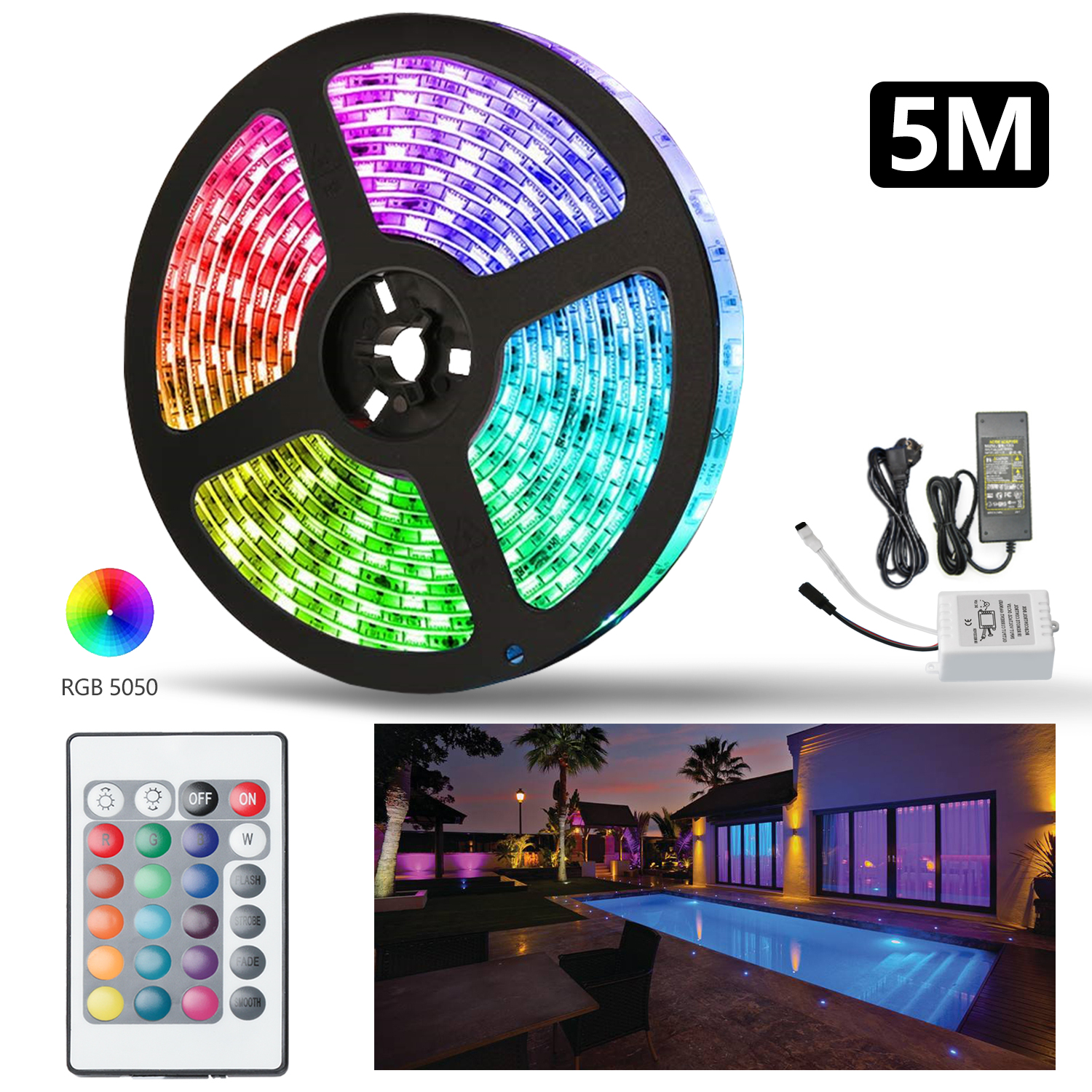 Fuera LED de 5 m, banda de cinta RGB RGB 5050 RGB, banda LED de 60 LED ...