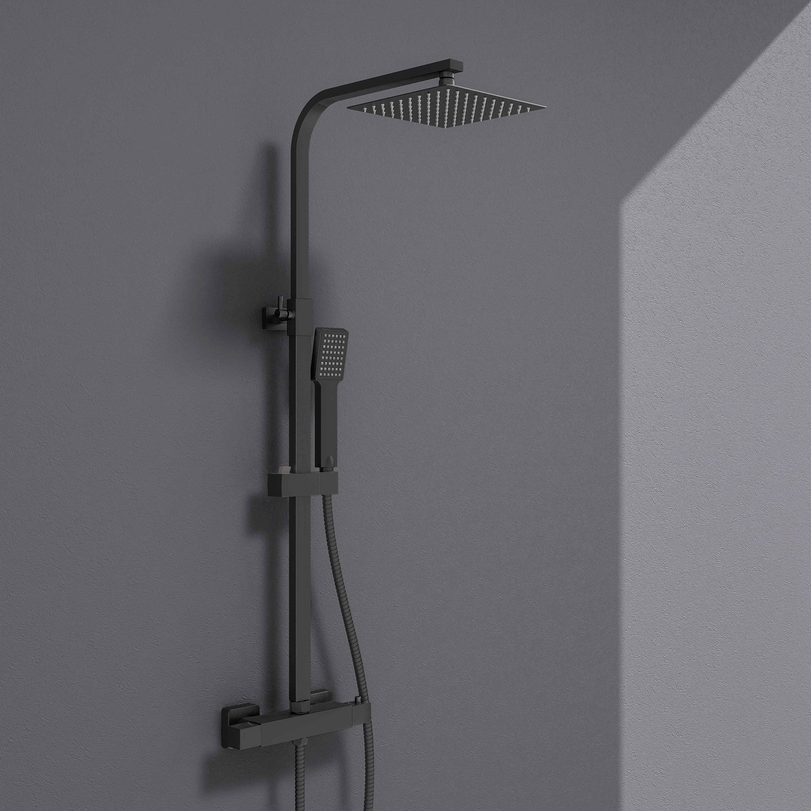 Colonne de douche thermostatique carrée noire avec réglage en hauteur ...