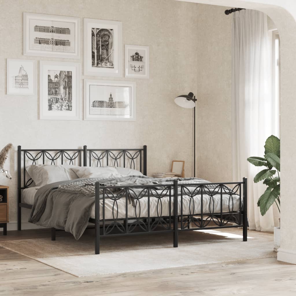 Cadre de lit métal sans matelas avec pied de lit noir 150x200cm | Leroy ...