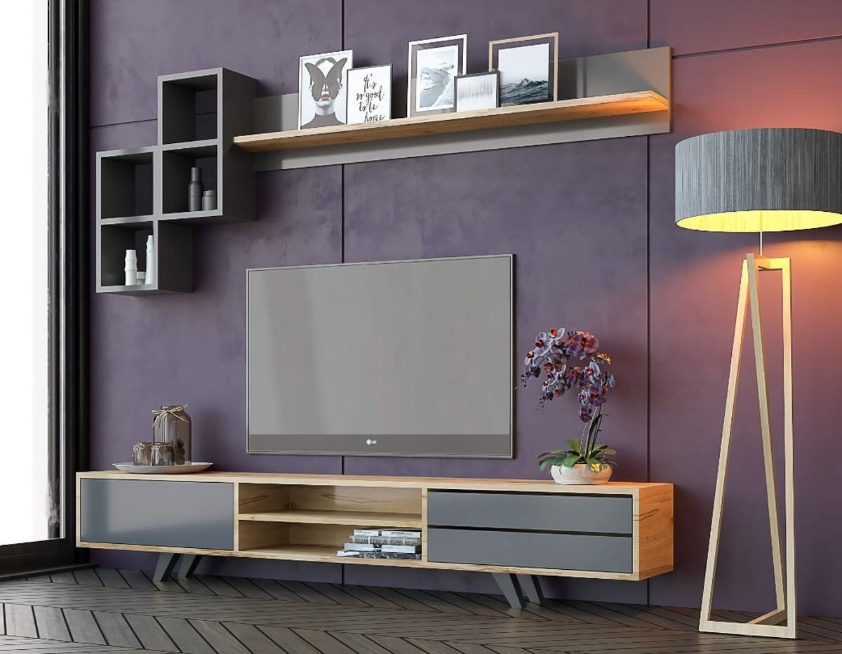 Meuble TV - RB-046 - Chêne anthracite | Leroy Merlin