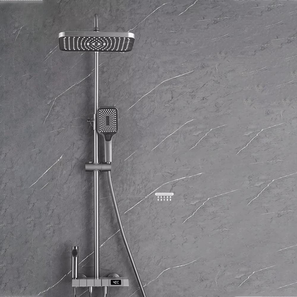 Ensemble de douche en gris gun métal avec pomme de douche en cuivre ...