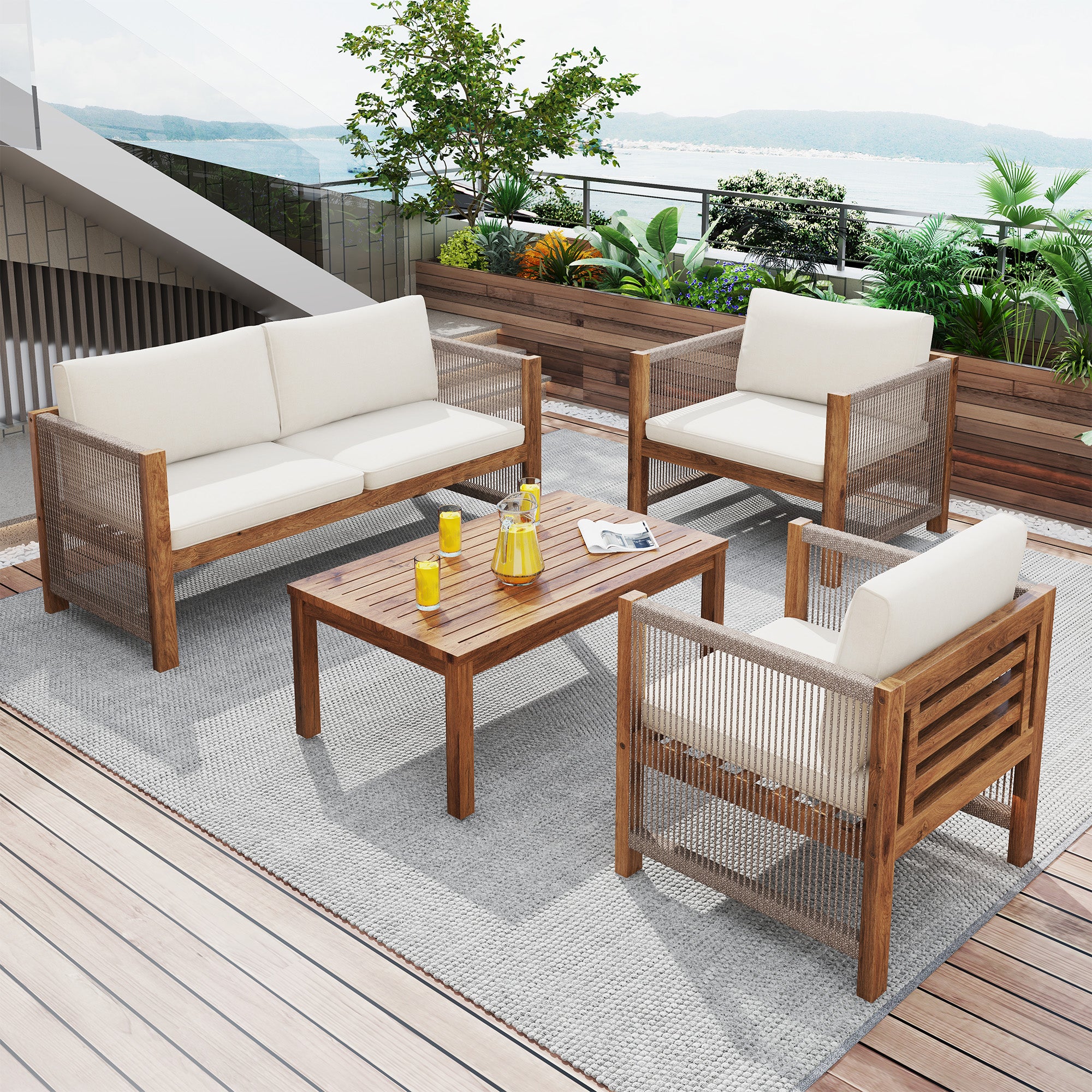 Salon repas de jardin,doté de coussins confortables, d'un canapé deux ...