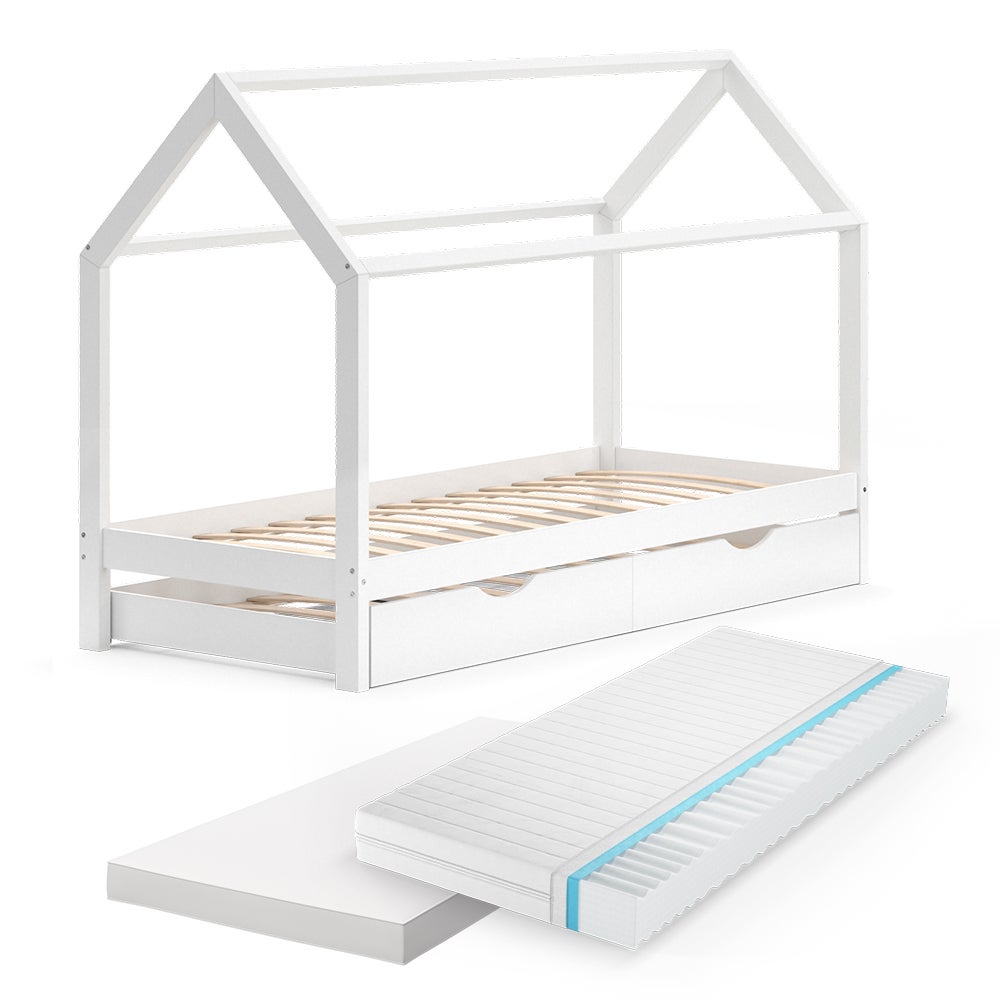 Vitalispa Lit de maison Wiki, Blanc, 90x200 cm avec lit dappoint et 2 ...