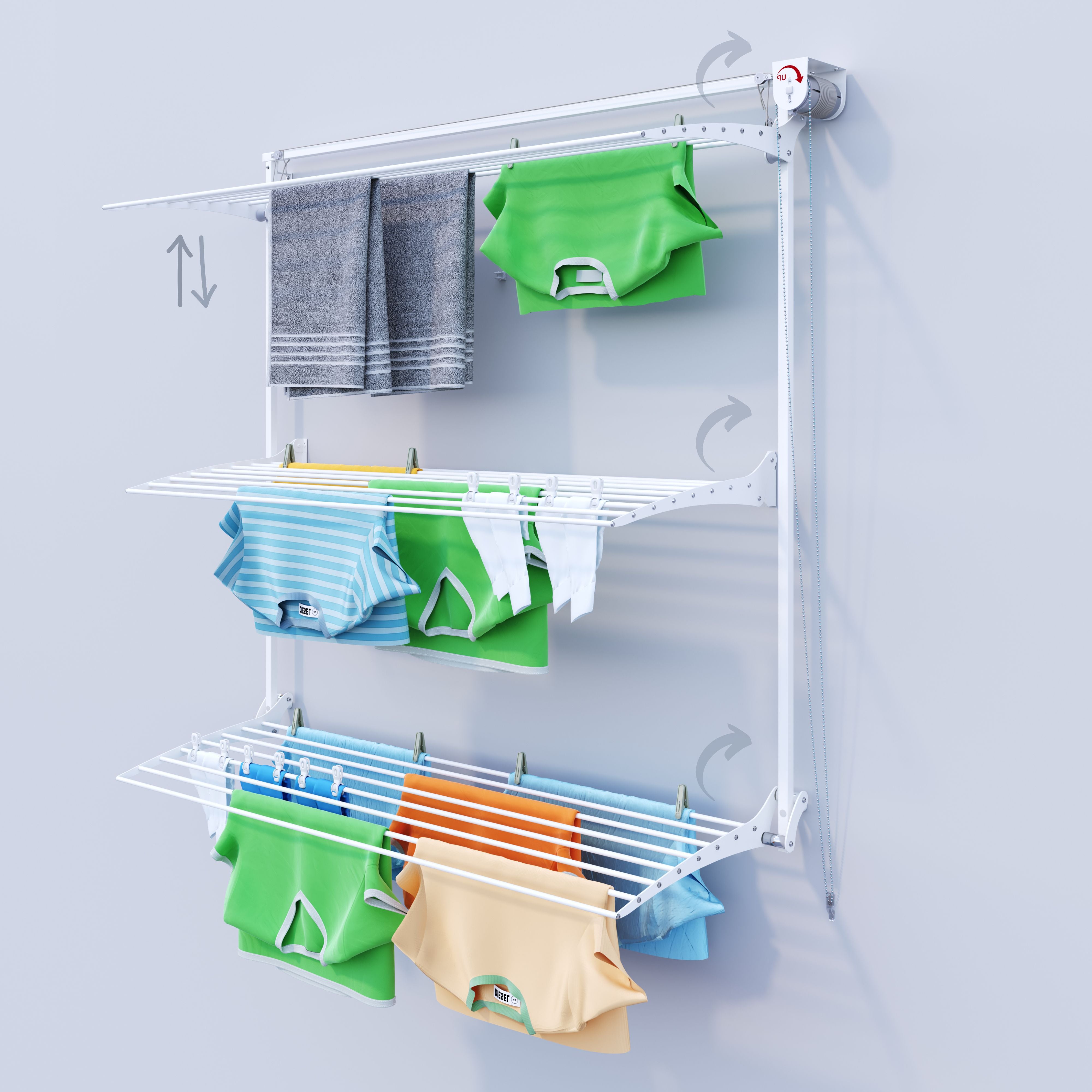 Stendibiancheria da parete, stendino saliscendi con tre griglie bianco ...