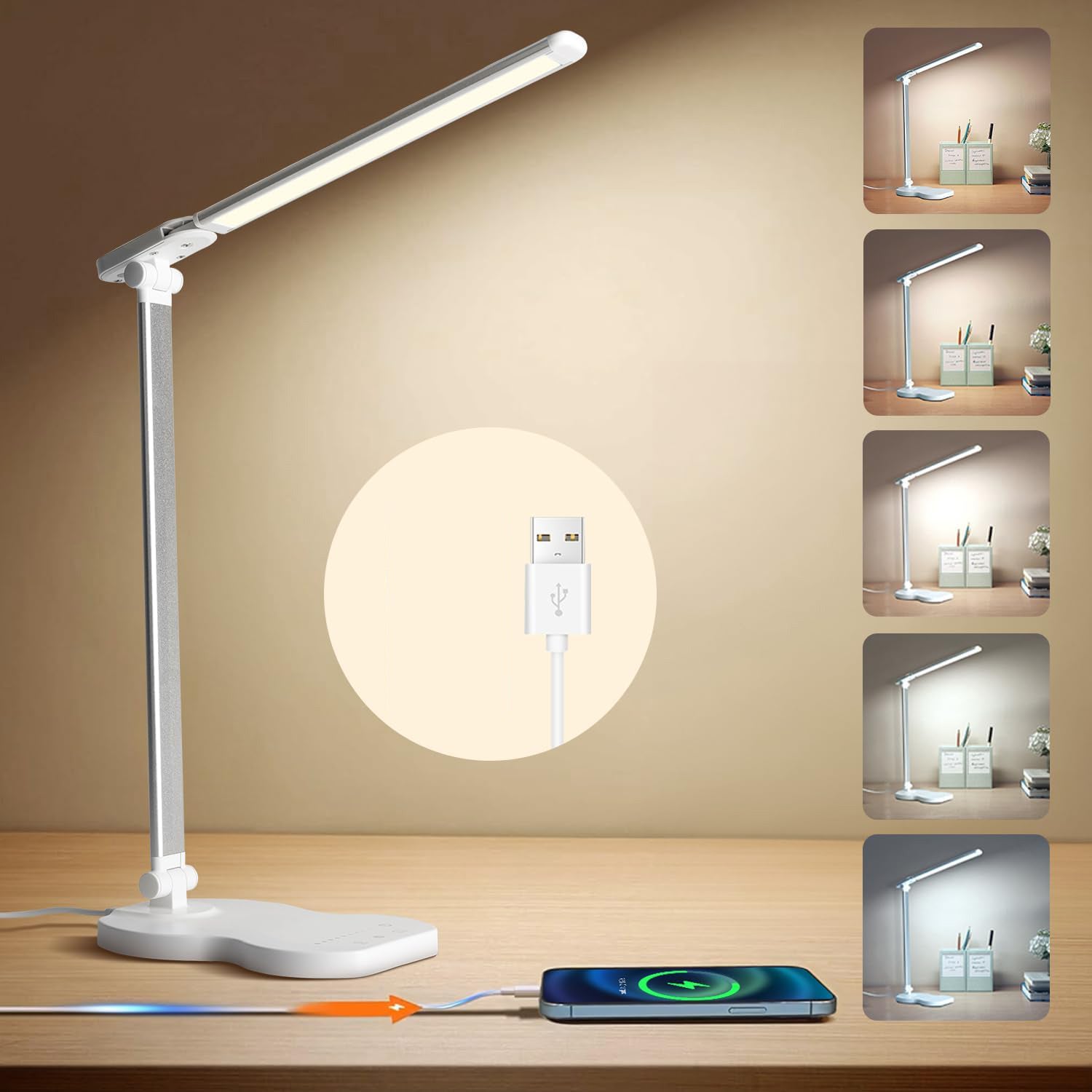Lampe de bureau LED avec 5 couleurs et 10 niveaux de luminosité, lampe ...