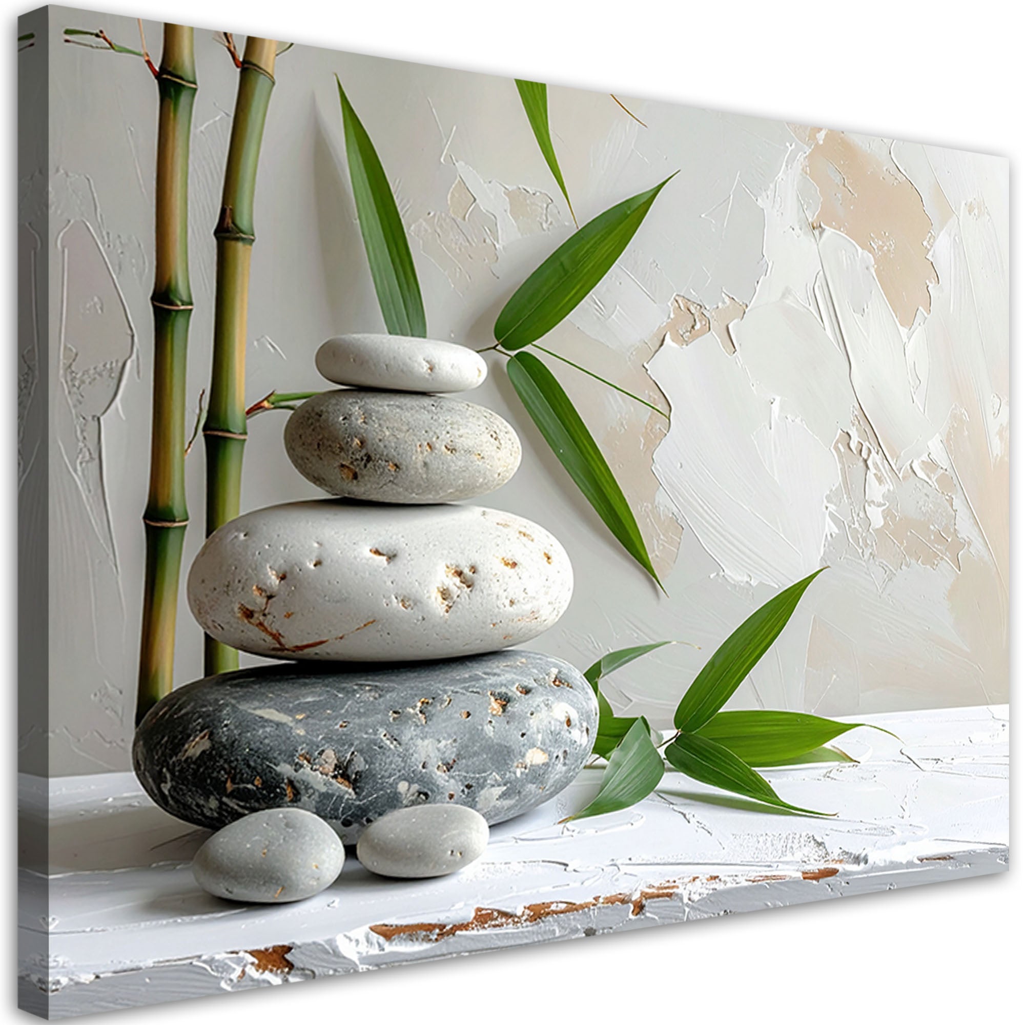Tabelau sur Toile, Pierres Zen Spa feuilles de bambou en beige 100x70 ...