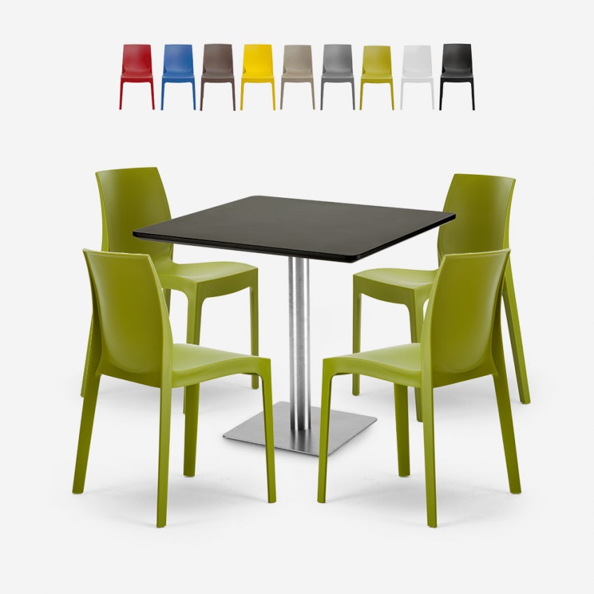 Lot De 4 Chaises Empilables Bar Cuisine Table Horeca Noir 90x90cm ...