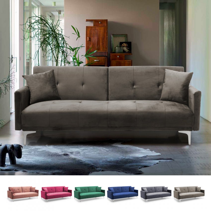 Canapé convertible 3 places design clic clac en tissu velours Villolus ...