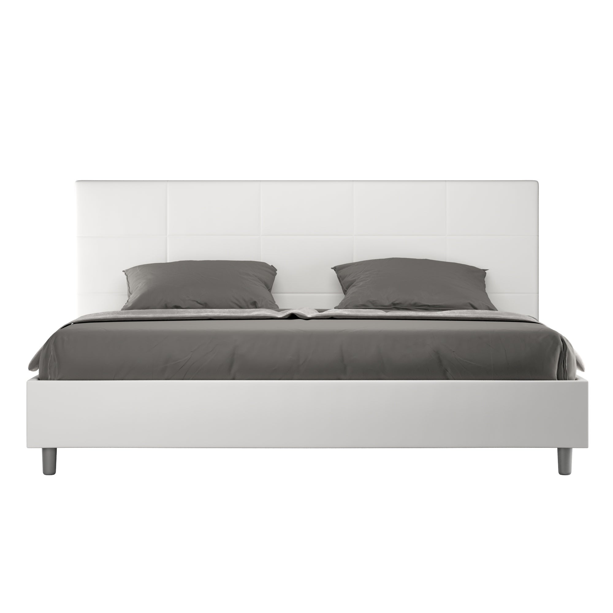 Lit king size sans sommier rembourré 180x210 similicuir blanc Mika ...