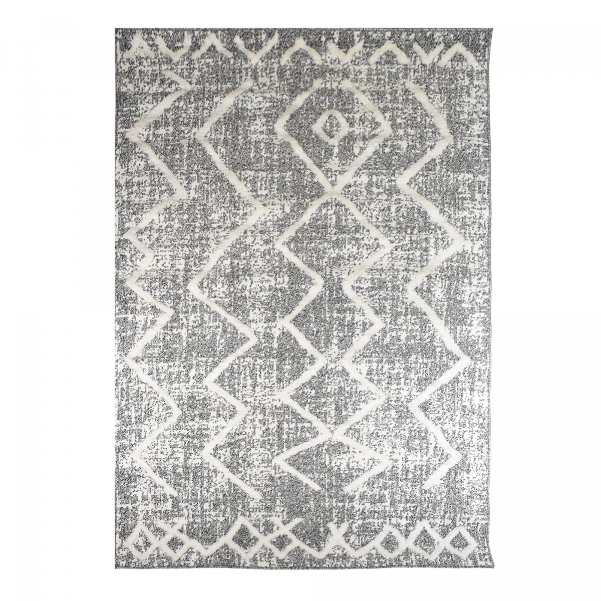 Tapis longs poils shaggy 120x170 rectangle tissé gris et blanc motif berbère | Leroy Merlin