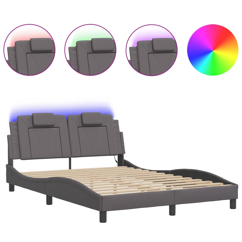 Estructura cama con luces LED cuero sintético gris 120x200 cm | Leroy ...