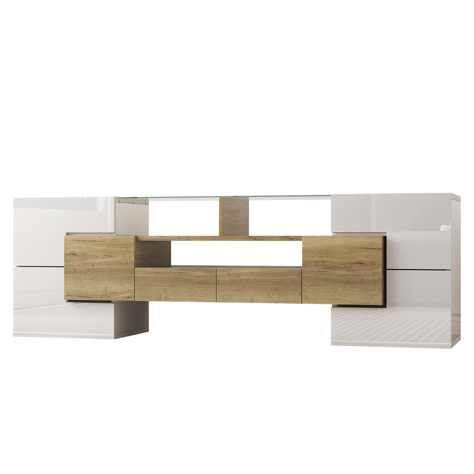Support TV élégant en blanc laqué, 145 cm, avec LED, design moderne ...