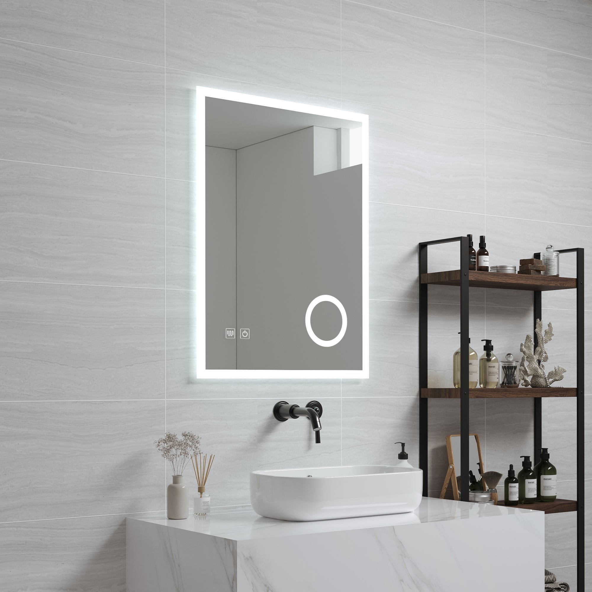 Miroir LED Scafa pour salle de bain avec loupe 3 fois 80 x 60 cm blanc ...