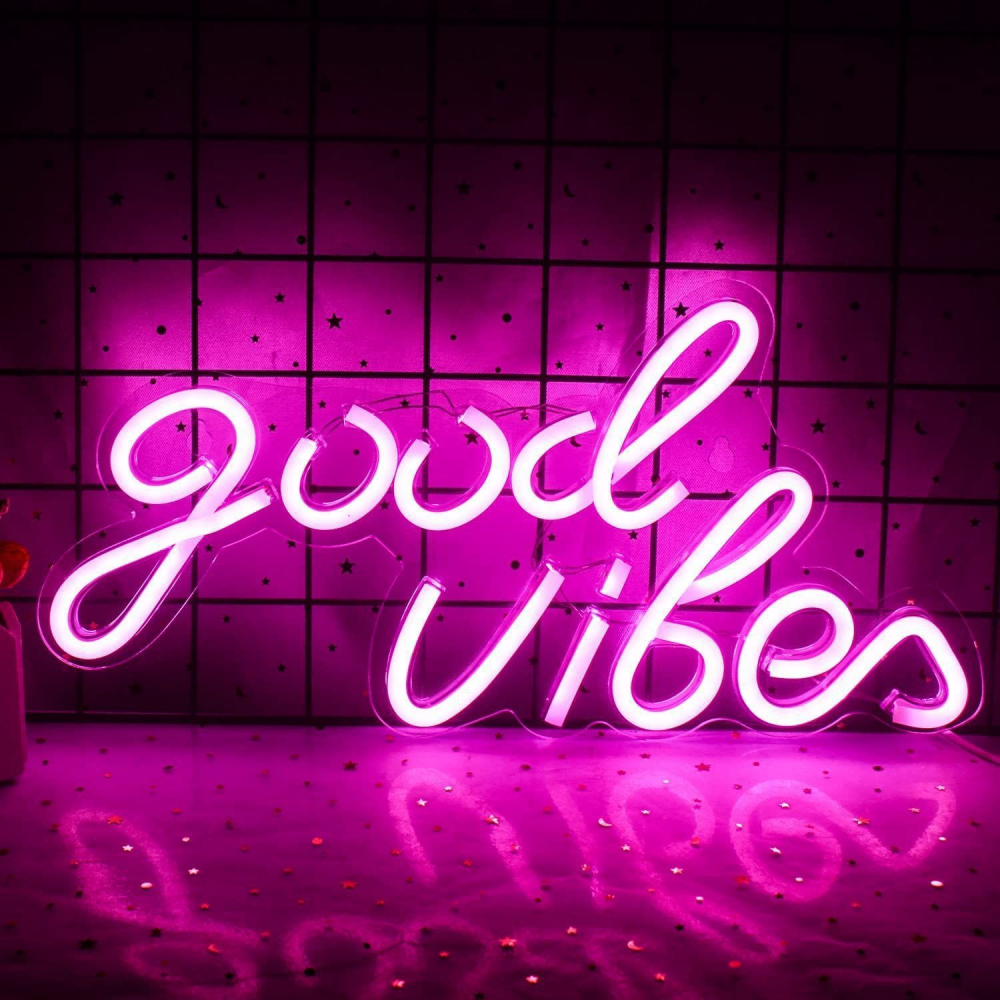Letra de neón de pared Good Vibes, luz de neón LED rosa, adecuada para ...