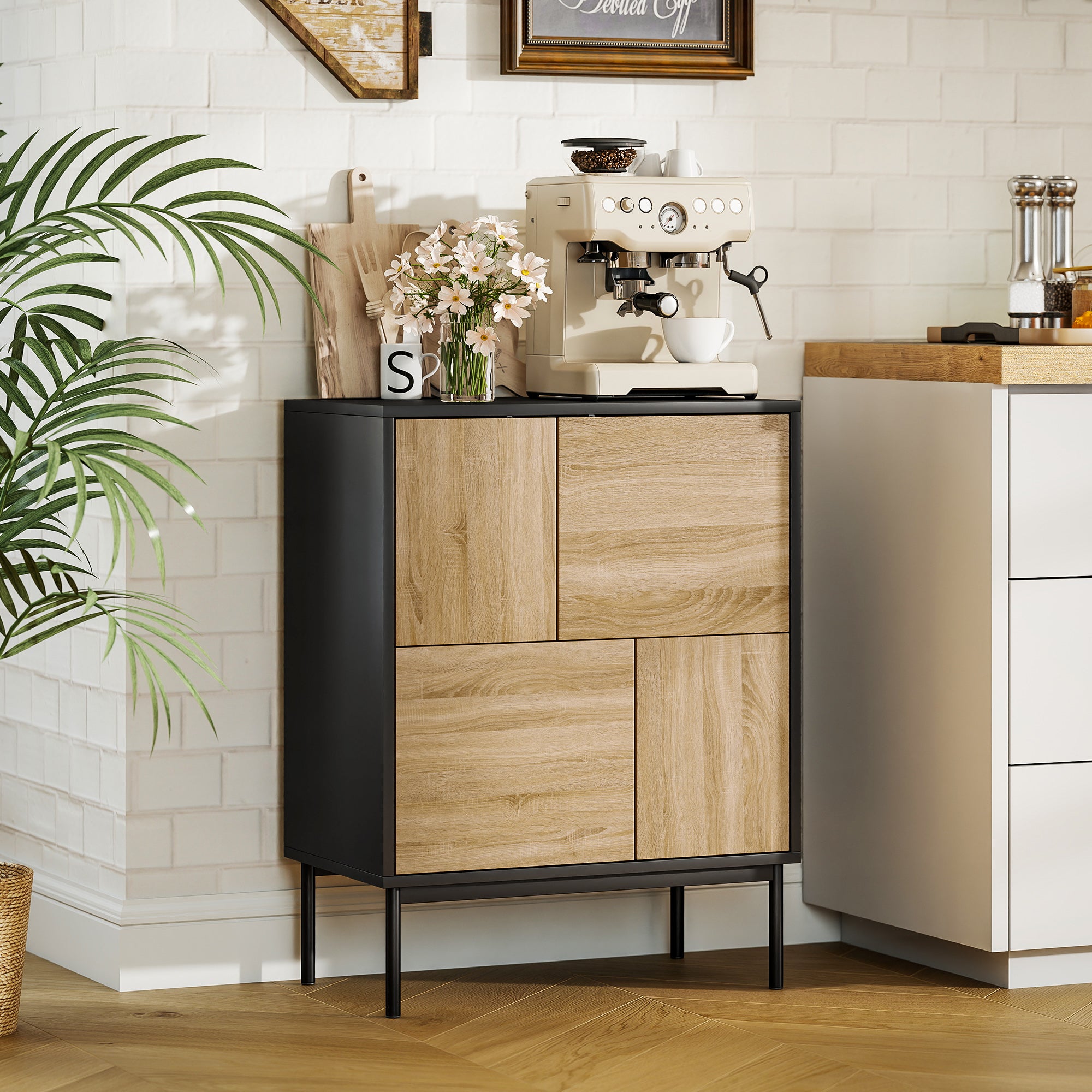 Buffet salon meuble de rangement armoire de cuisine portes à pousser et ...