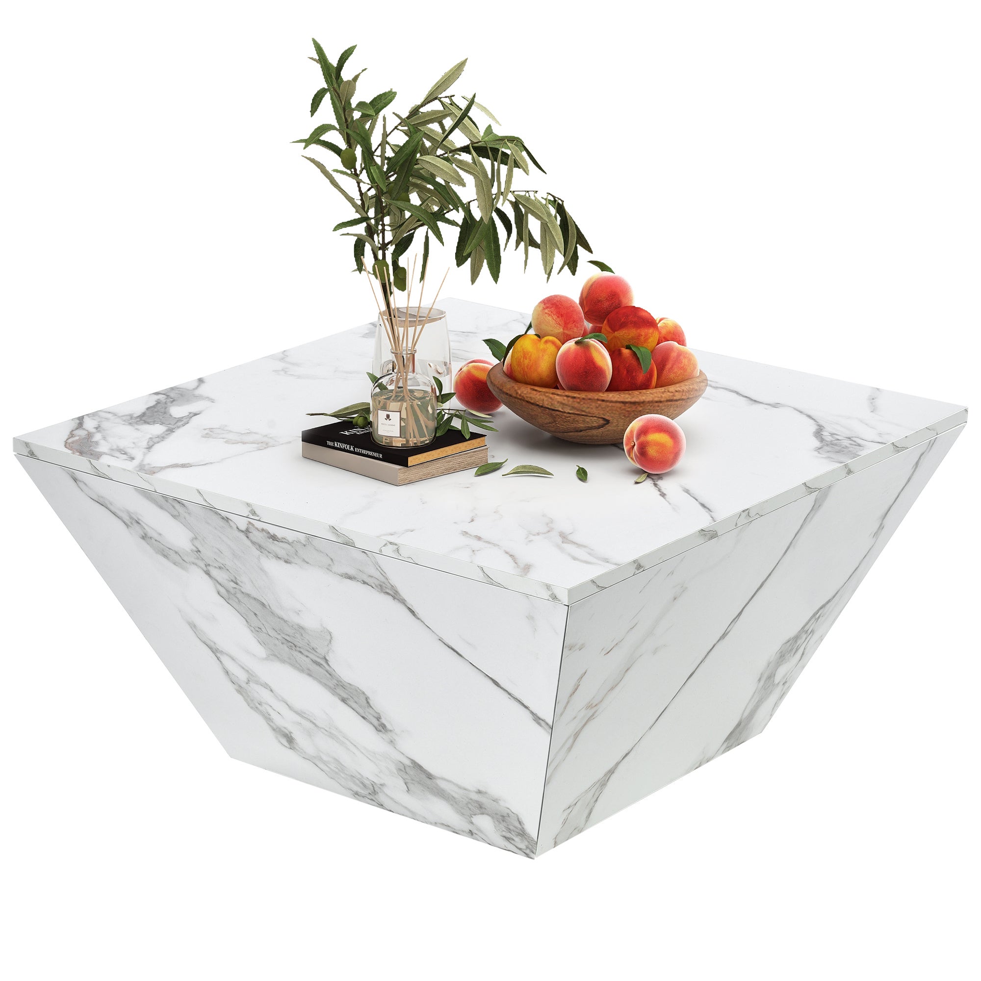 Table basse trapézoïdale moderne tambour 70x70x37cm marbre blanc salon ...