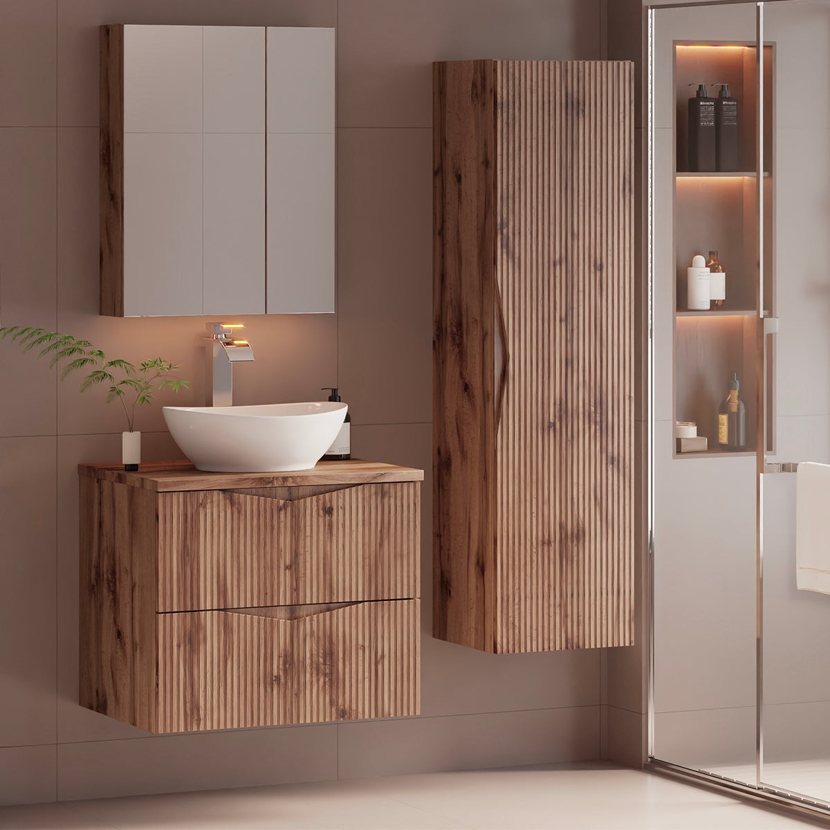 Ensemble meuble simple vasque 60cm et colonne Tao Bois | Bricoman