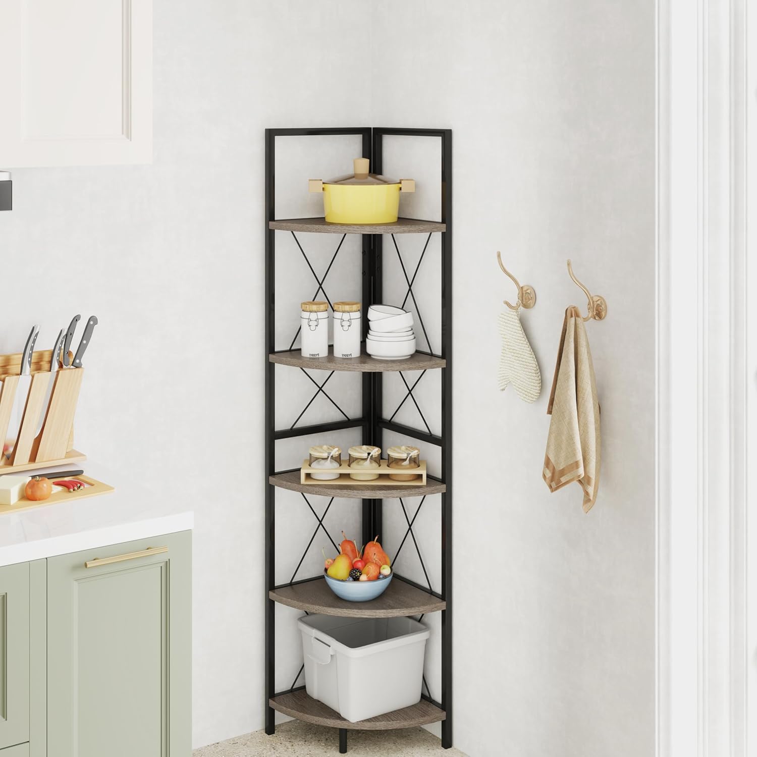 Libreria Angolare 5 Ripiani, Scaffale Angolare Alto con Struttura in ...
