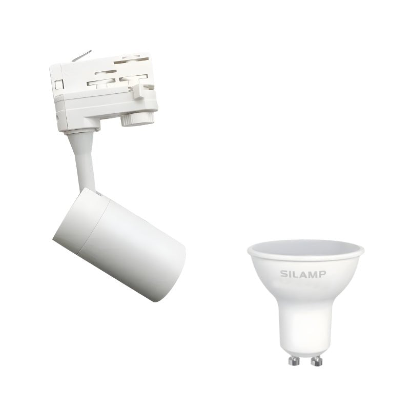 Kit Spot LED sur rail 80° Triphasé Blanc + Ampoule LED GU10 5W - Blanc ...