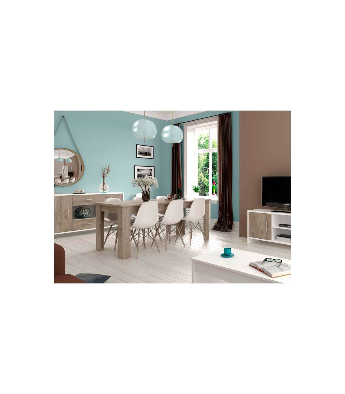 Mesa comedor extensible en acabado roble 77,5 cm(alto)140-200 cm(ancho ...