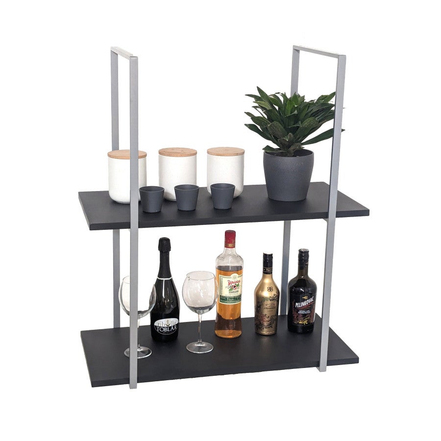 ESTANTE BAR SHELF 75 cm GRIS NEGRO con 2 Estantes Suspendido al techo ...