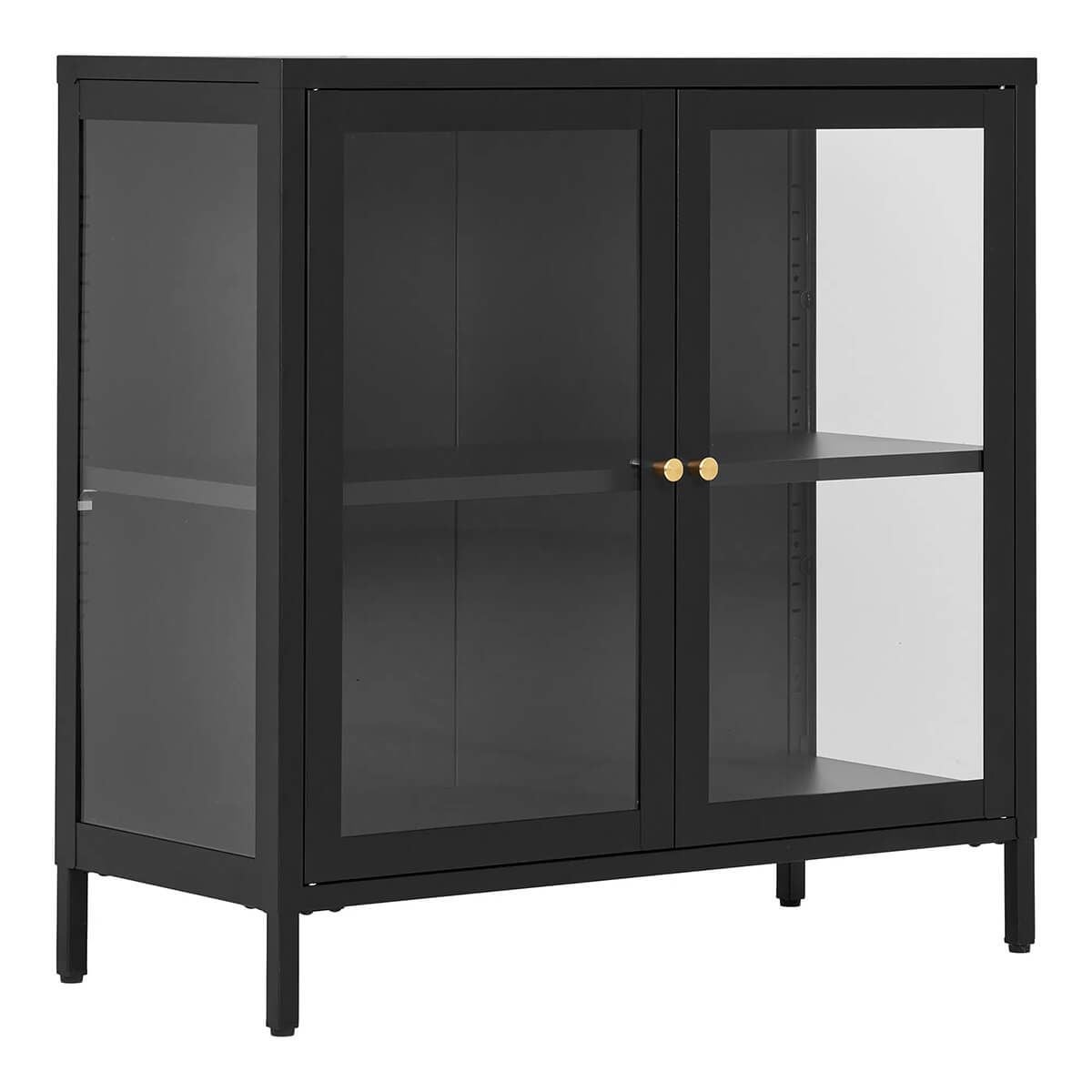 HUGO - Meuble d'appoint 2 Portes Vitrées en Métal Laqué Noir | Leroy Merlin