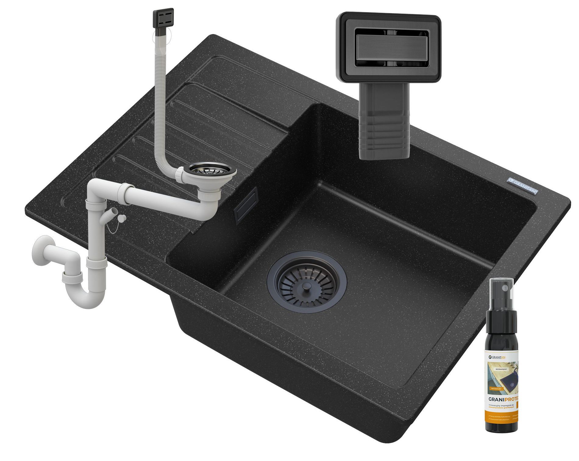 Évier en granit ARGOS - pointillé noir + robinet BETA + siphon | Leroy ...