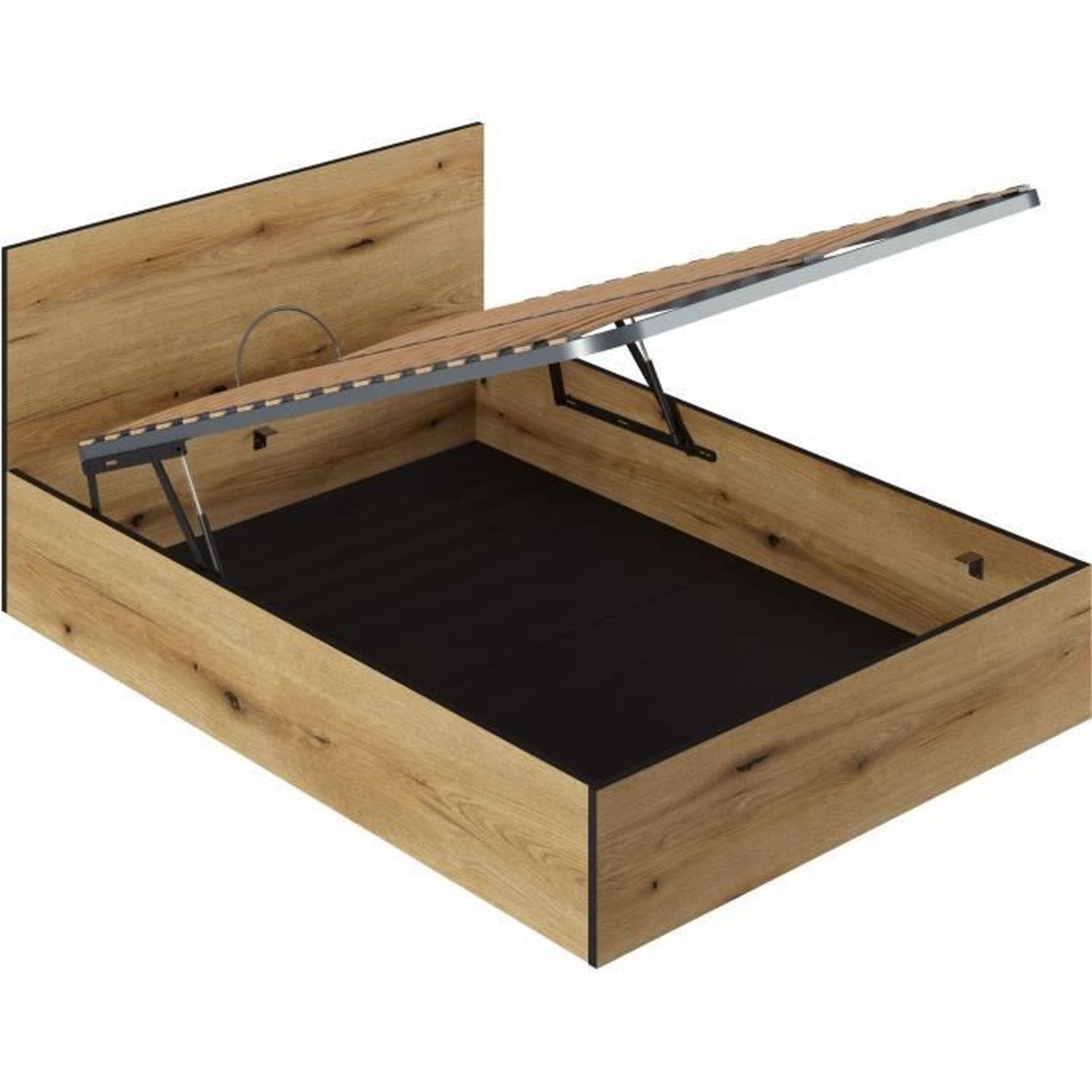 Letto Box 140 x 190 in legno + Testiera - Rovere rustico - Rete a doghe ...