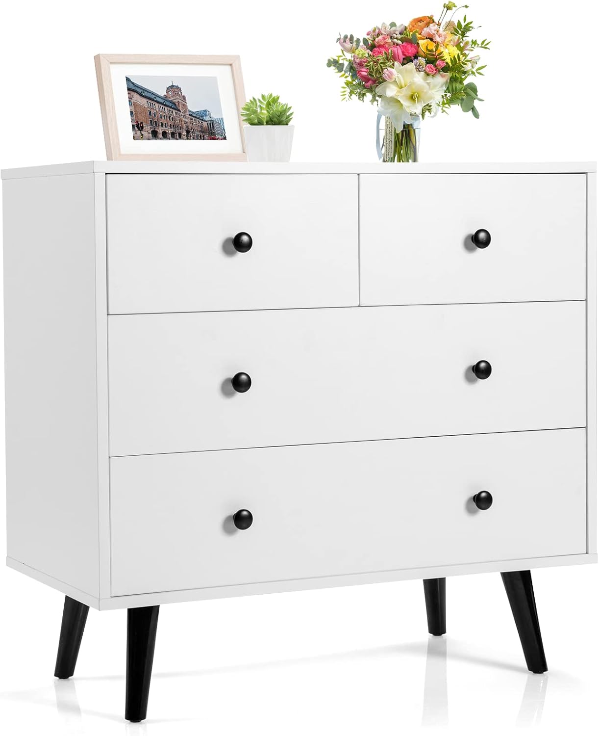 Commode Chambre 4 Tiroirs, Commode de Rangement en Bois, Kits Anti ...