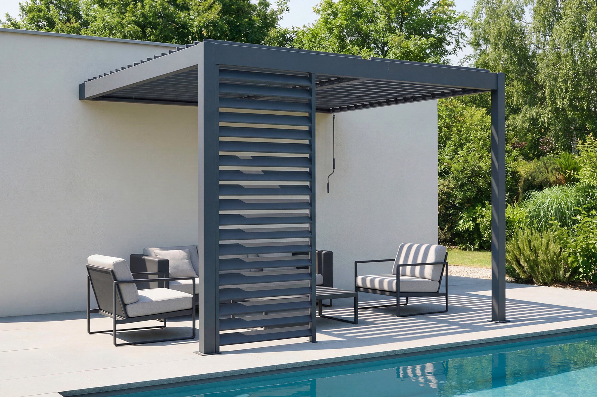 Pérgola bioclimática adosada PIANA de 3x3 m en aluminio gris con 1 lama ...