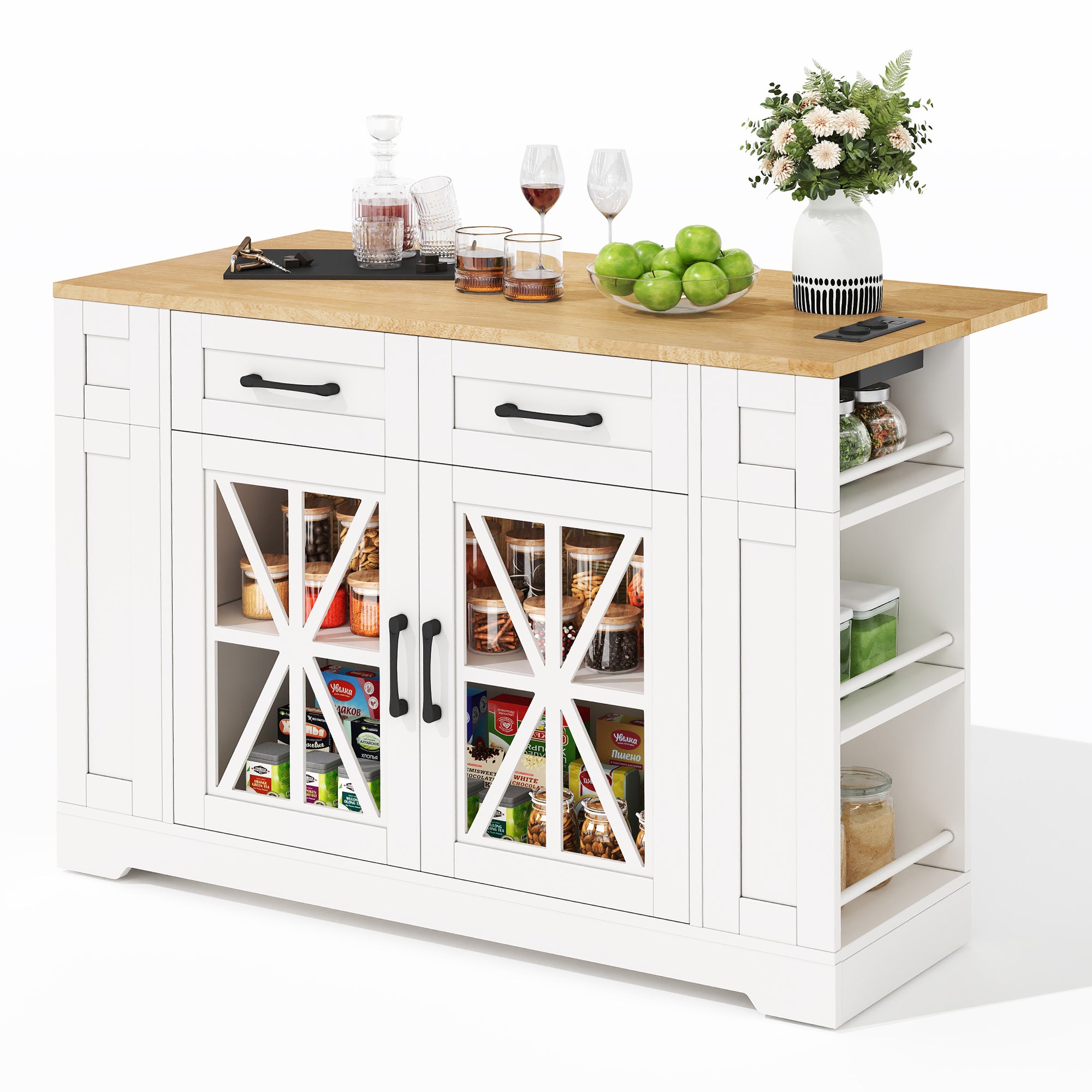 Isla de cocina con 2 puertas y 2 cajones - Tablero extensible - 120x40 ...