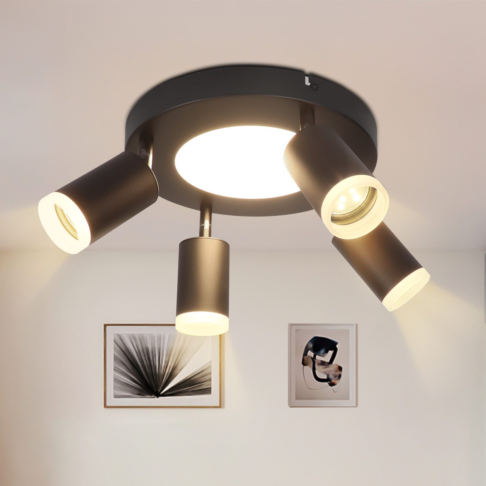 NETTLIFE Foco de techo 4 bombillas GU10 20W dormitorio 3000k negro ...