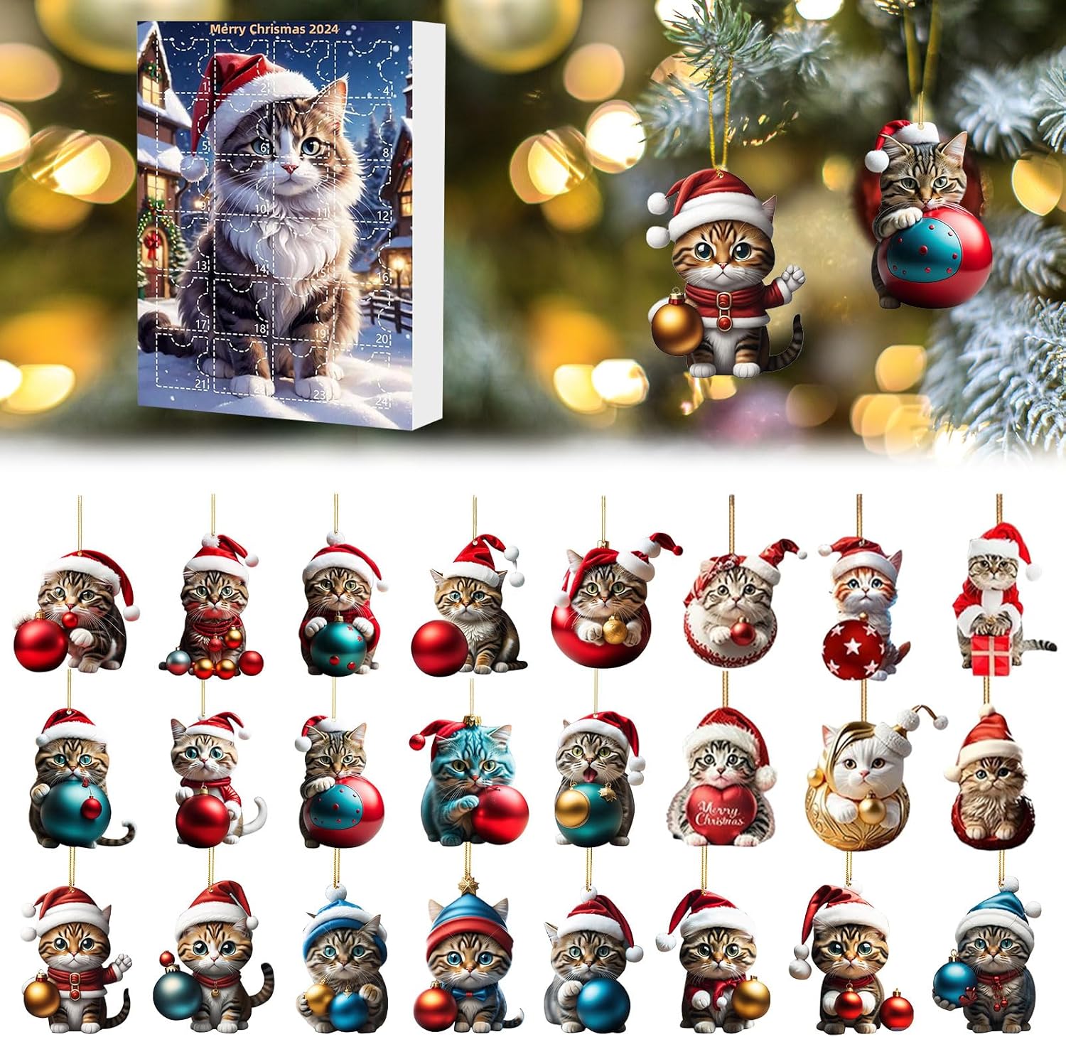 Calendrier de l’Avent 2024 Chat en Acrylique 2D - 24 Jours de ...