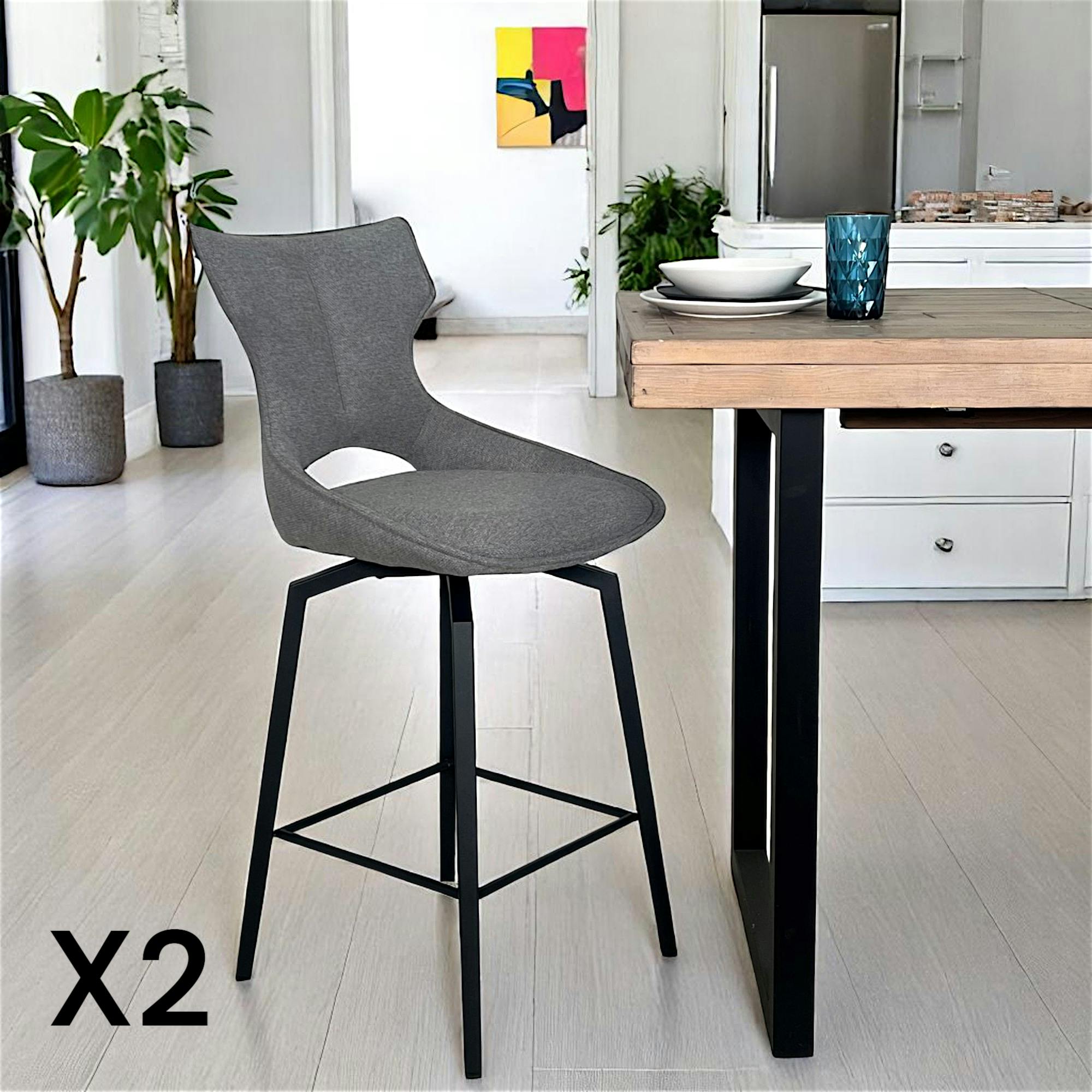 Chaise de bar pivotante velours gris (lot de 2) LOMBARDIE | Leroy Merlin