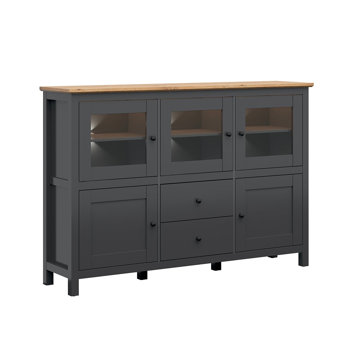 Buffet 5 portes 2 tiroirs avec LED Duck Gris anthracite et Bois | Leroy ...