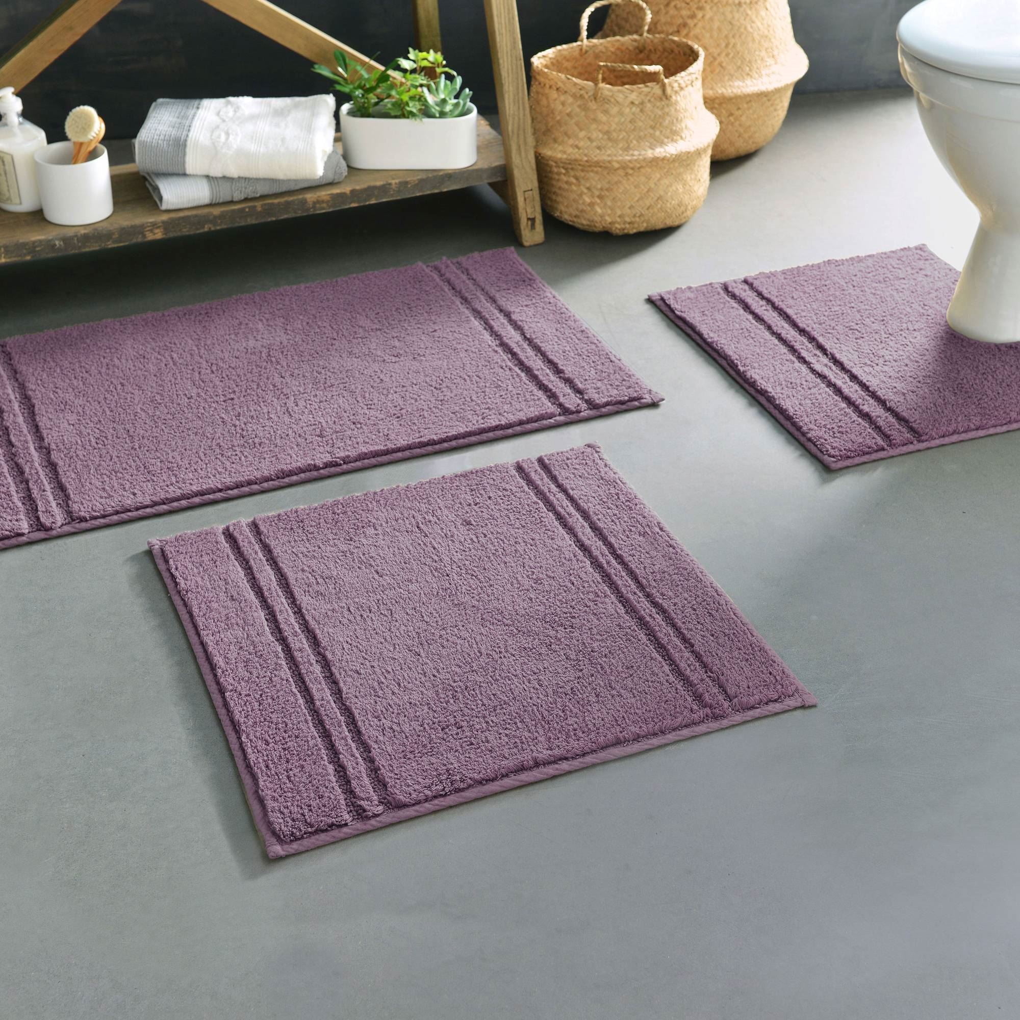 Tapis de bain LIGNUS 50x90 violet raisin en coton | Leroy Merlin