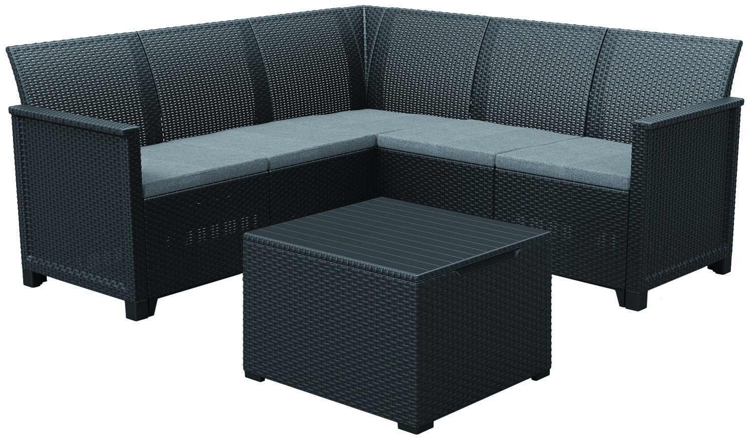 Salon de jardin en résine anthracite avec canapé d'angle et table basse ...