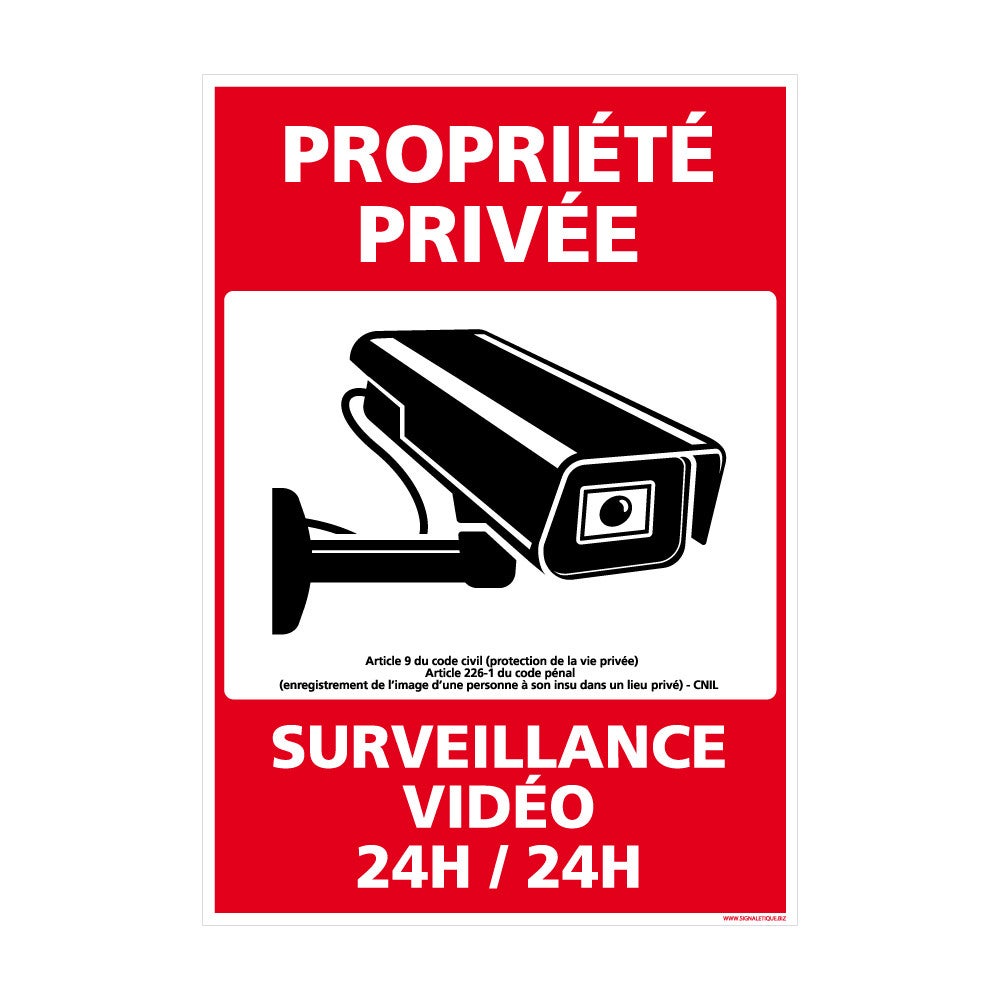 Panneau Propriété Privée Surveillance Vidéo 24h/24 150 x 210 mm Matière ...