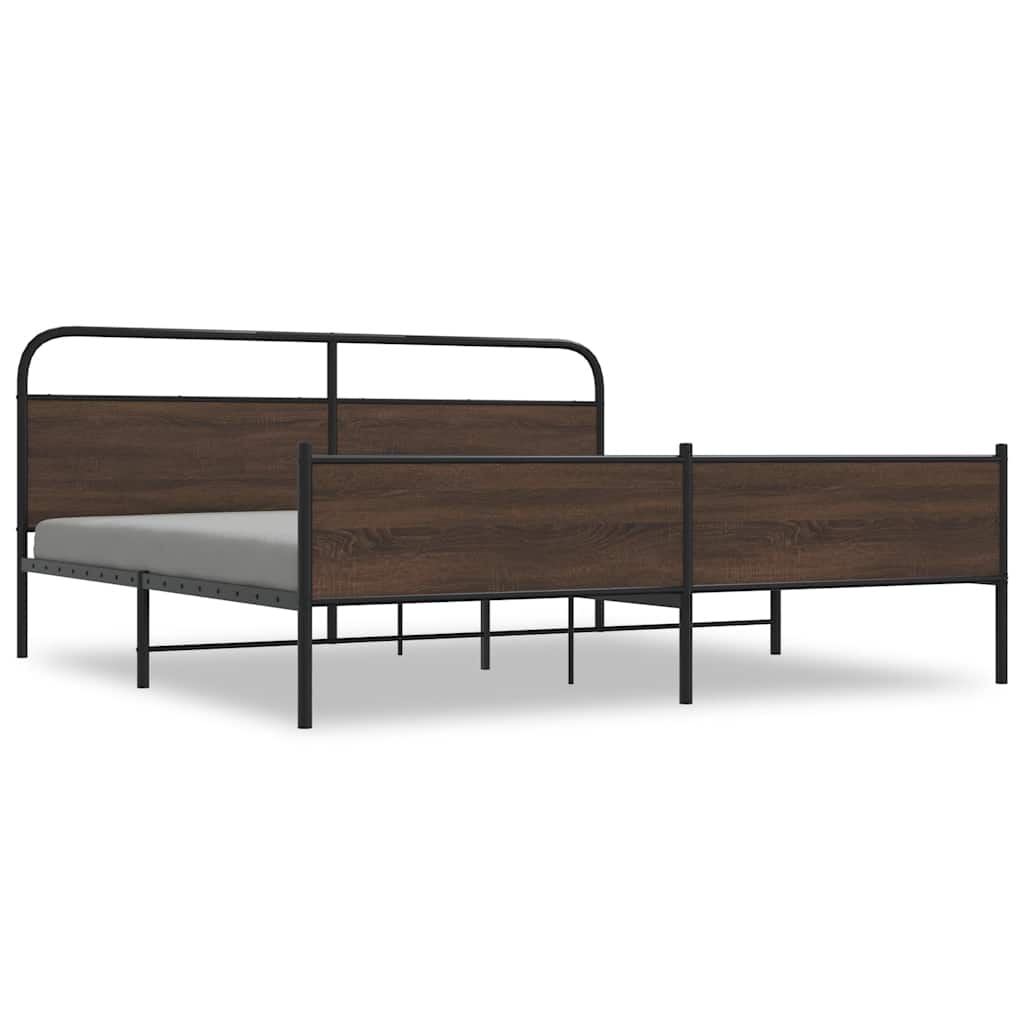 Lit double，Lit adulte，Cadre de lit en métal sans matelas chêne marron ...