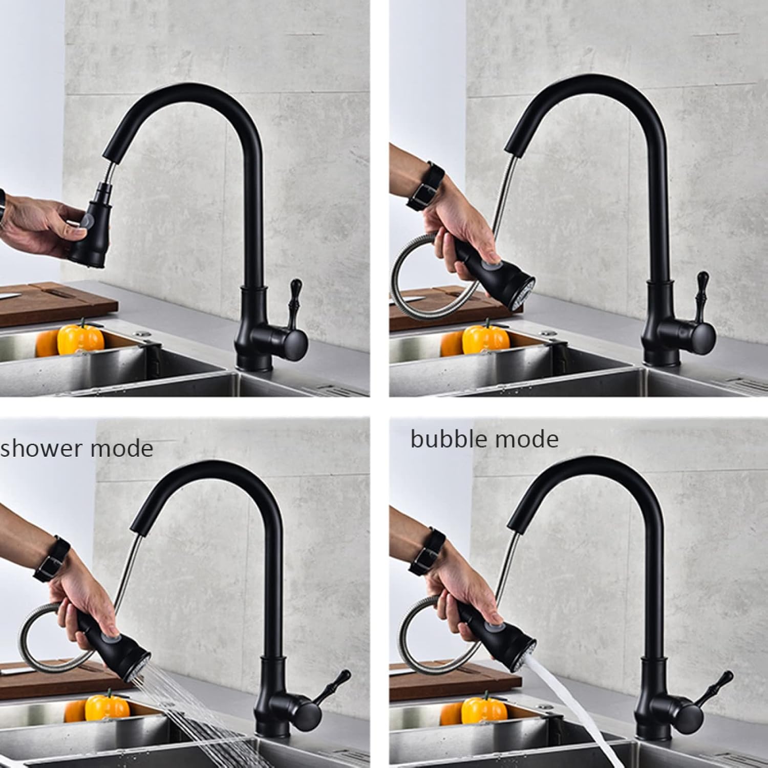 Mitigeur d'évier de cuisine double mode avec douchette extractible ...