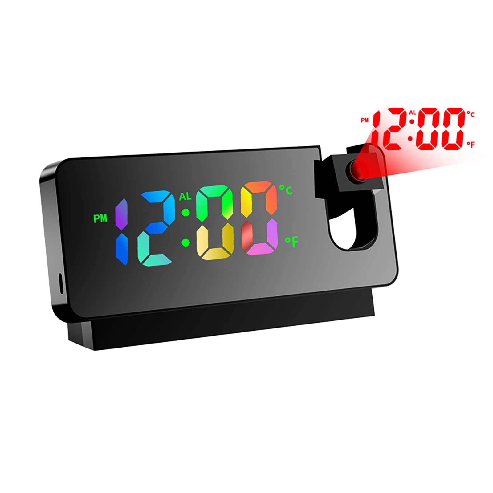 Réveil numérique miroir LED à projection 180°, alimenté secteur ...